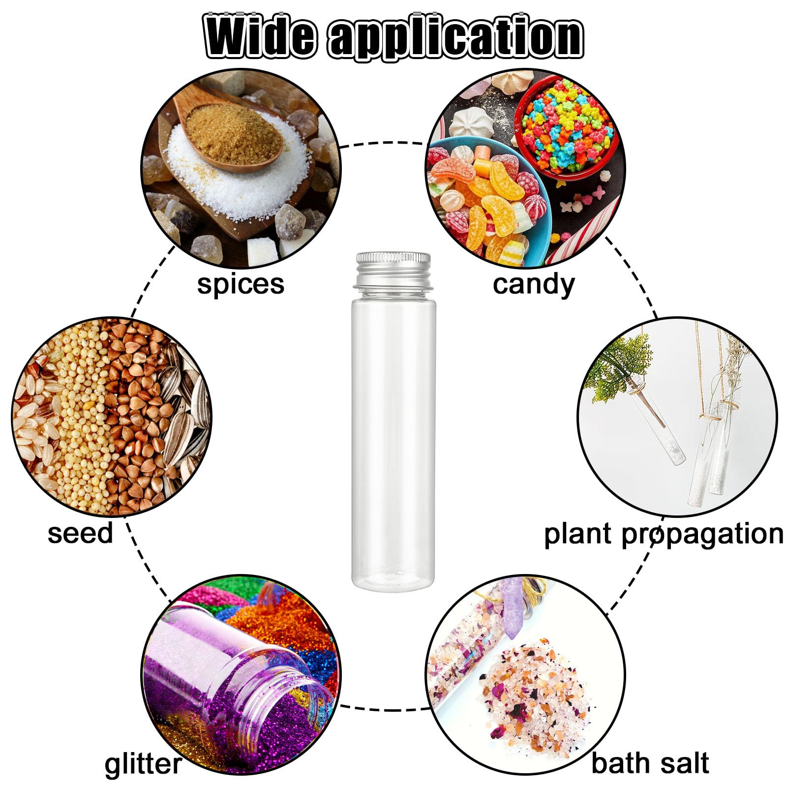 Acrux7 50 PCS Clear Plastic Test Tubes with Caps, 50ml/1.7oz Flat Bottom Test Tubes, 28×110mm Screw Top Plastic Tubes for Candy Storage, Gumball, Bath Salt, Scientific Experiments, Plant Propagation
