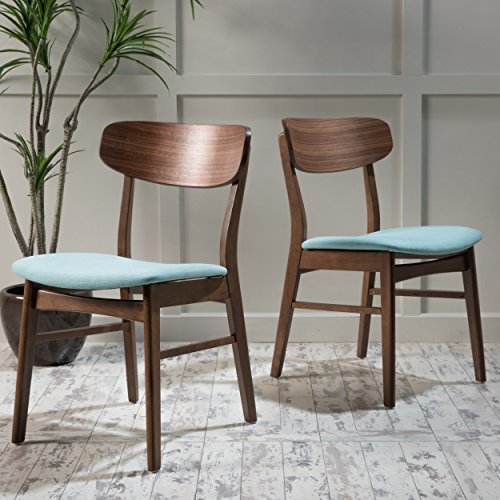 Christopher Knight Home Lucious Fabric / Walnut Finish Dining Chairs, 2-Pcs Set, Mint