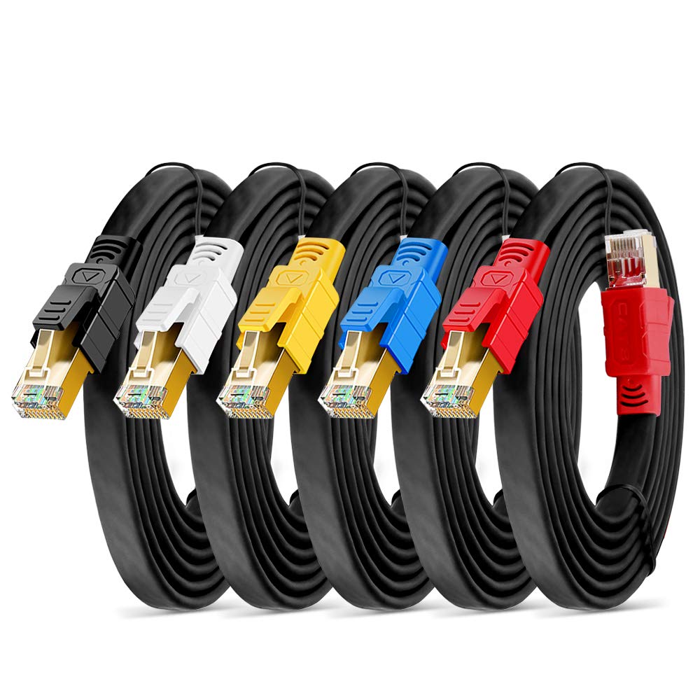 Cat8 Ethernet Cable 5ft 5Pack, Double Shielded with Gold Plated RJ45 Connectors, High Speed 26AWG Network Cable, Weatherproof 40Gbps 2000Mhz S/FTP LAN Cables for Gaming, Xbox, Modem, Router, PC