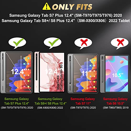 INFILAND Galaxy Tab S8+/ S8 Plus/ S7+/ S7 Plus Case, Multi-Angle Stand Cover Compatible with Samsung Galaxy Tab S8+/ S7+ SM-X800/ X806/ T970/ T975/ T976 Tablet [Auto Wake/Sleep], Black