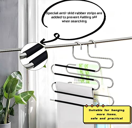 5 Pack Pants Hangers S-Shape Non-Slip Space Saving Hangers Stainless Steel Clothes Hangers Closet Organizer for Scarf Pants Hanging Jeans Towels