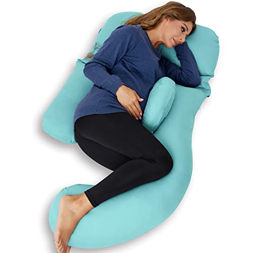 UniNewborn Sleep Better During Pregnancy Maternity Pillow - G-Shaped Support for Neck, Back, Belly, HIPS, and Legs - Removable Washable Cover - Aqua Blue