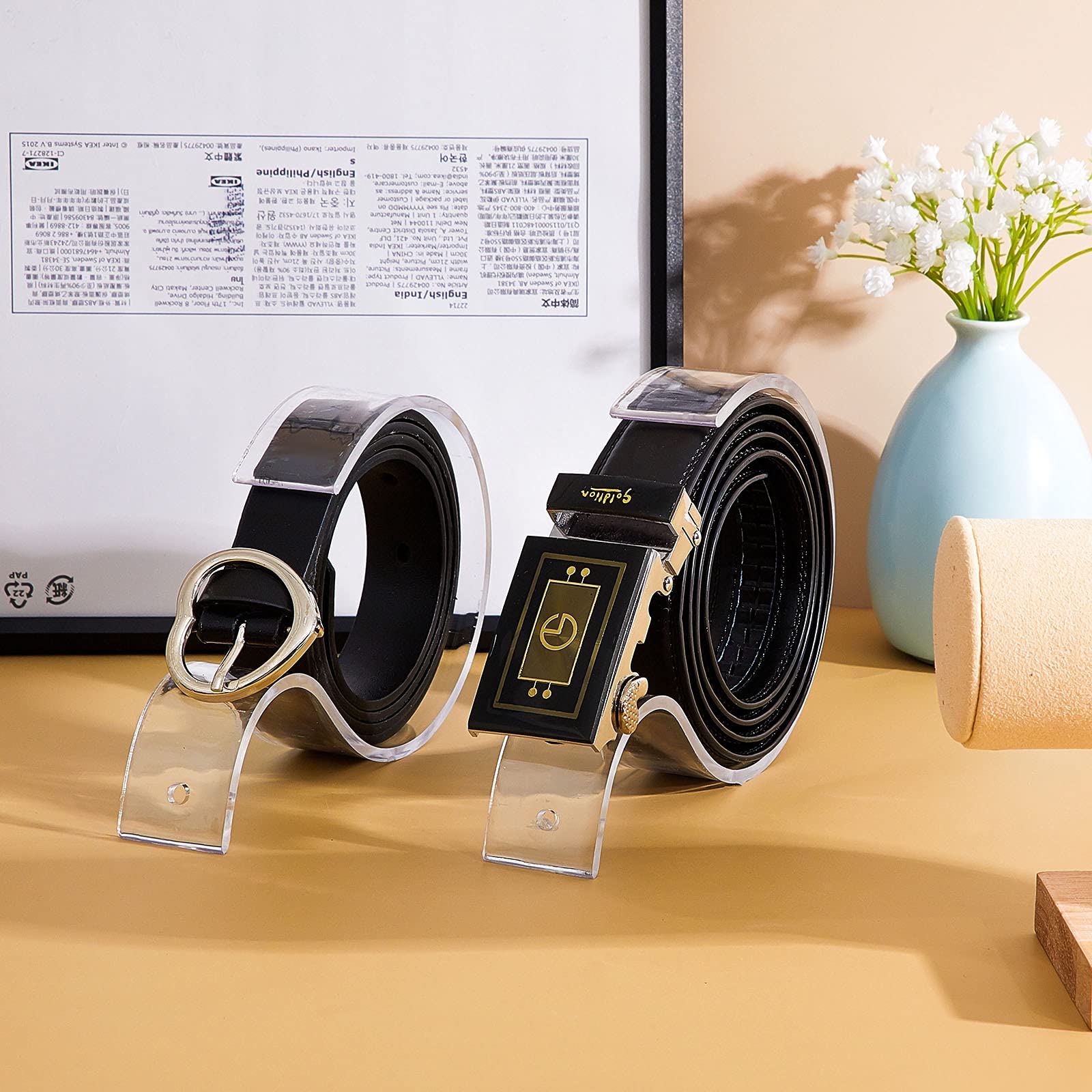 Acrylic Belt Display Stand Acrylic Belt Holder Clear Belt Organizer Belt Display Case Space Saver Case for Men and Women Belt, Store Display or Home Use (10 Pieces)