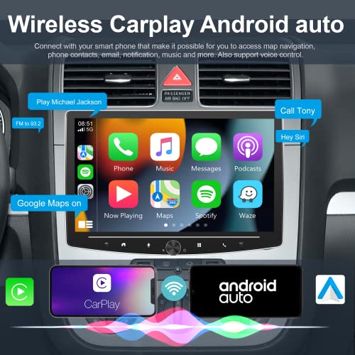 2G+32G Android 10 inch Single Din Car Stereo with Wireless Apple Carplay, Adjustable Touch Screen Bluetooth Car Radio Audio with GPS Navigation Android Auto WiFi USB FM HiFi + Backup Camera