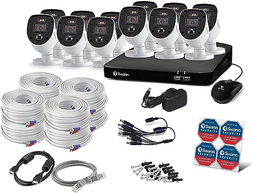 Swann Home DVR Security Cam System with 2TB HDD, 16 Channel 12 Camera, 1080p Video, Indoor or Outdoor Wired Surveillance CCTV, Color Night Vision, Heat Motion Detection, LED Lights, 16468012