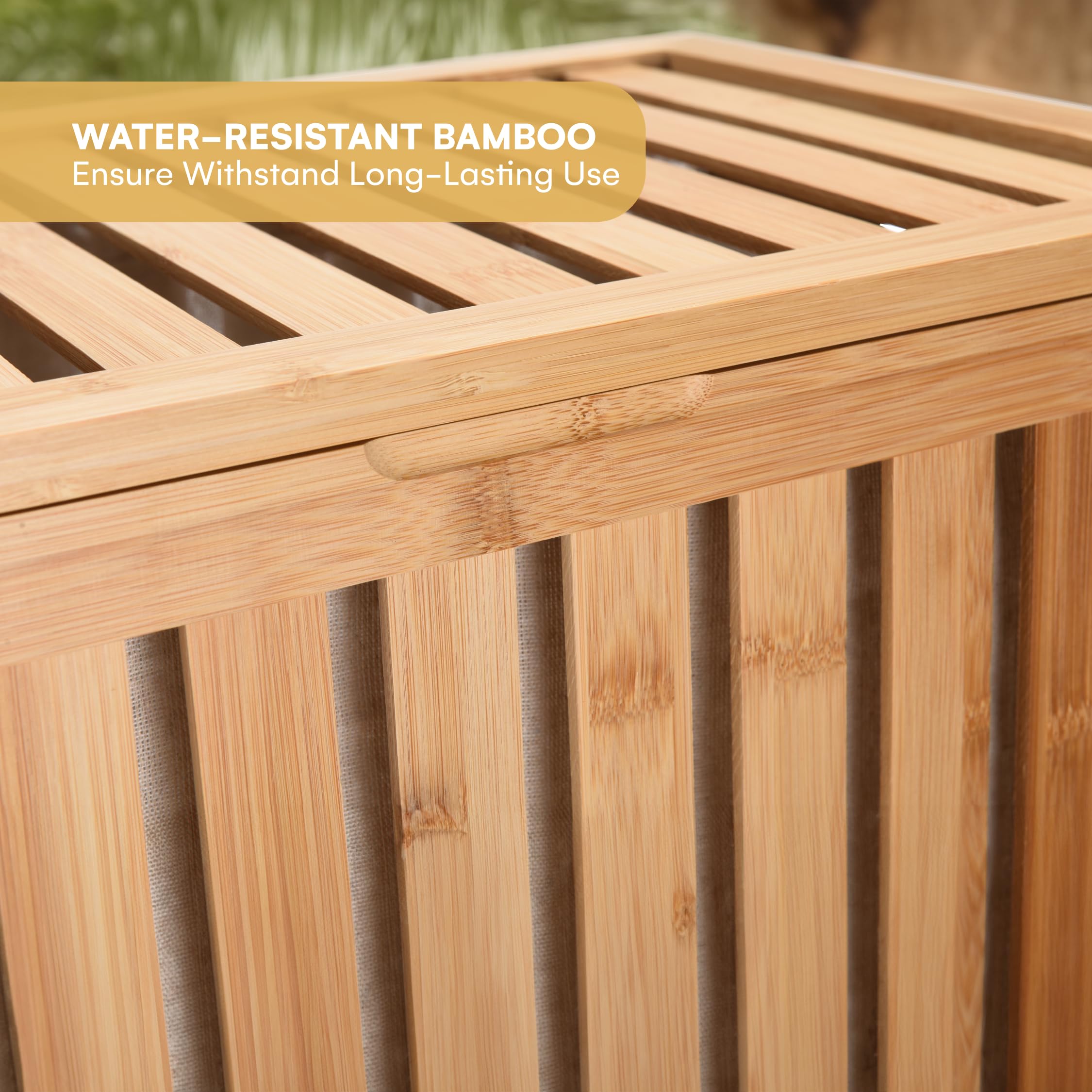 2LB Depot Laundry Hamper - 25x20x13-Inch Waterproof Bamboo Laundry Basket with Lid - Clothes Hamper for Laundry, Versatile Storage for Blankets, Toys, Towels, or Shoes - Suitable for Home Organization