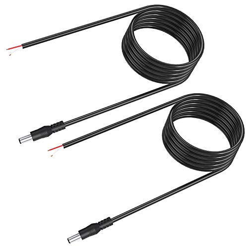DC to Bare Wire, 5.5mm x 2.5mm 2 Pack 3ft DC Power Male Plug Connector Jack to Bare Wire Open End Replacement for Power Supply Cable Repair