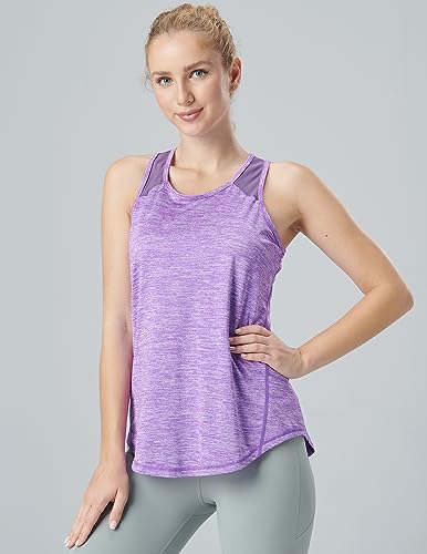 5 Pack Women's Workout Tops, Athletic Racerback Tank Tops for Women, Mesh Sleeveless Shirts Yoga for Gym Running (Set 3, Large)