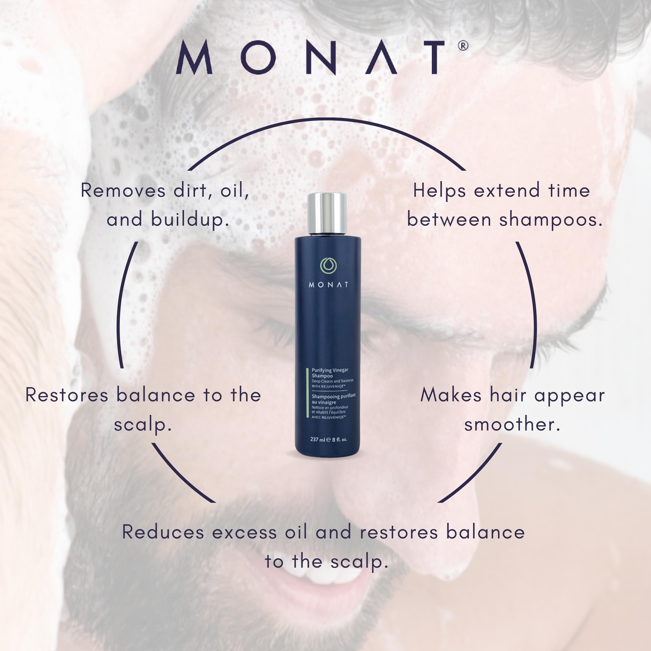 MONAT Purifying Vinegar Shampoo - Gentle High-Performance Apple Cider Vinegar Shampoo & Potent AHA Natural Shampoo Deeply Cleanses, Purifies & Hydrates Hair - Net Wt. 237 ml / 8 fl. oz.