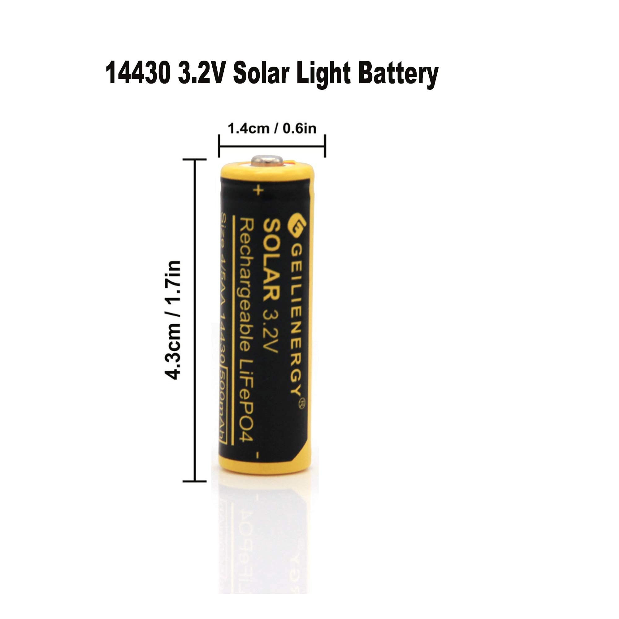 GEILIENERGY 4 Pack 4/5 AA(NOT AA Size) 14430 3.2v 500mAh LiFePO4 Lithium Rechargeable Solar Battery Pack Replacement for Outdoor Solar Lights