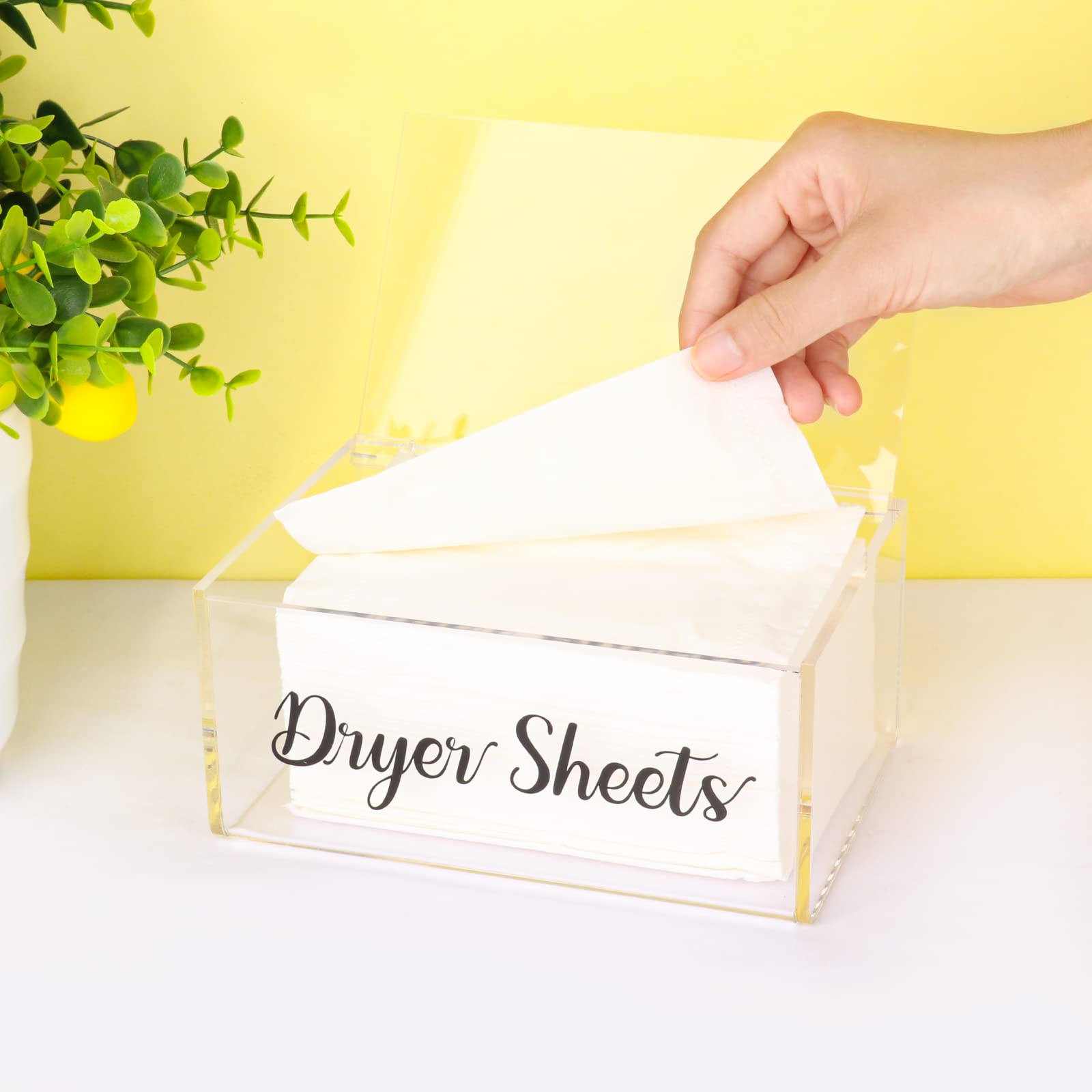 Acrylic Dryer Sheet Dispenser with Hinged Lid Clear Laundry Dryer Sheet Holder Dryer Sheet Container for Home Laundry Room Organization and Storage Laundry Softener Dispenser Laundry Room Decorations