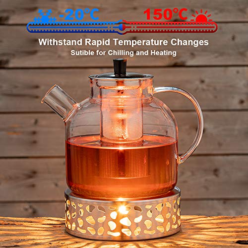 800ml Glass Teapot (2-Pack) with Removable Infuser Ehugos 27OZ Stovetop Safe Small Tea Pot, Blooming and Loose Leaf Hand Crafted Kettle for Women and Adult with Stainless Infuser