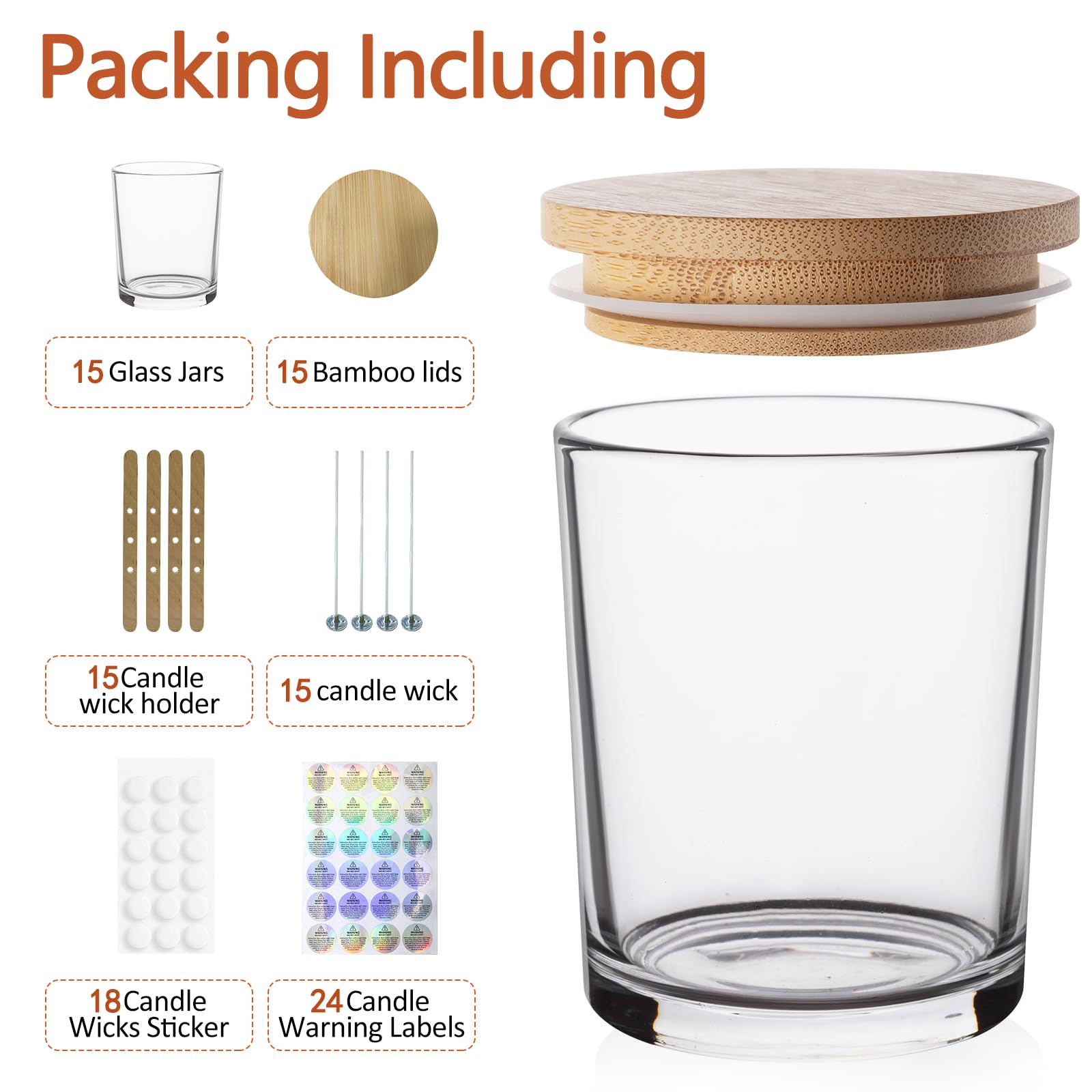 15 Packs 7oz Candle Jars for Making Candles,Thick Glass Candle Jars with Bamboo Lid,Candle Making Kits Empty Candle Jars Bulk Candle Vessels Candle Containers with Lids Candle Tin-Reusable.(Clear…