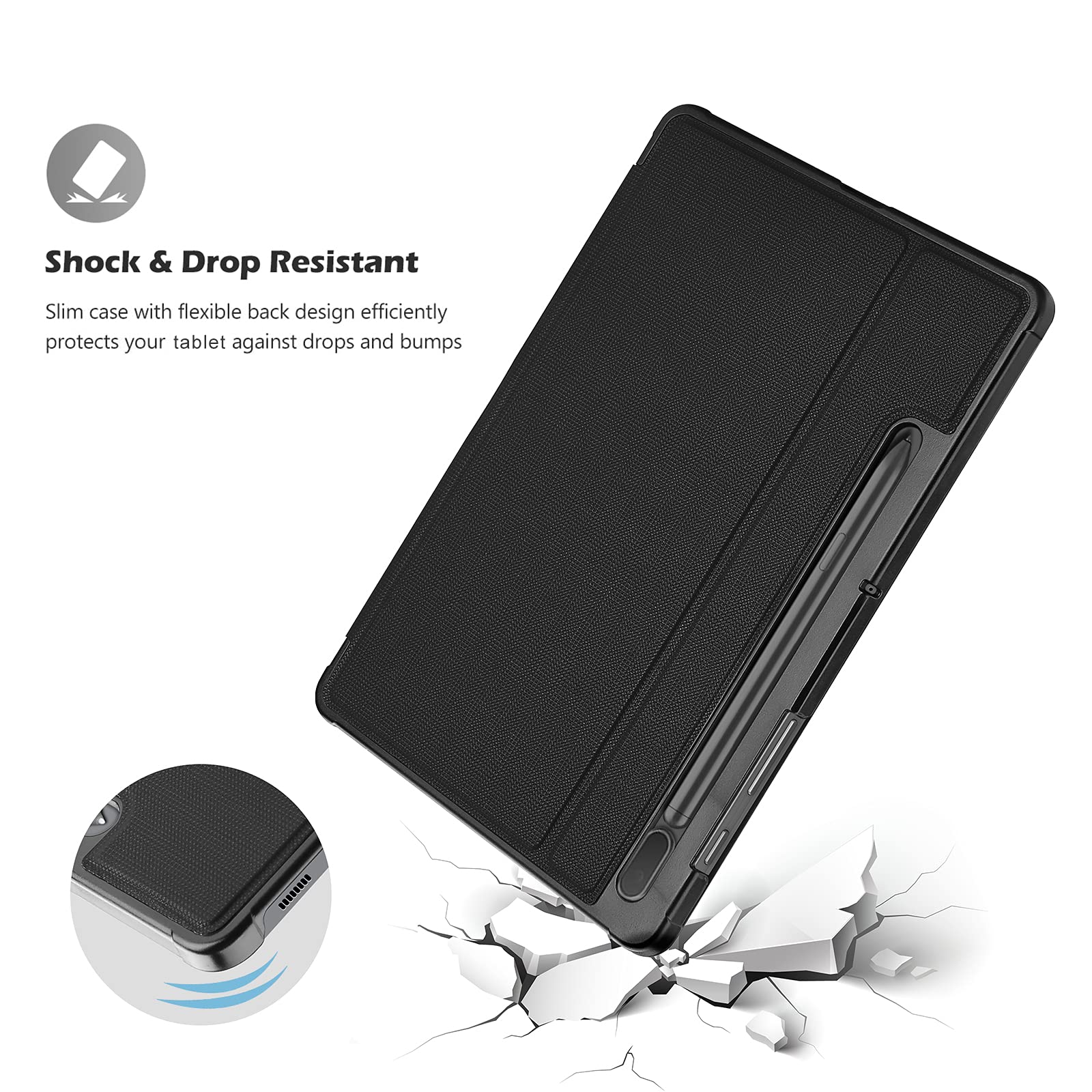 ProCase Case for Galaxy Tab S8 Plus/S7 FE 2021/S7 Plus 2020 12.4 Inch with S Pen Holder, Slim Stand Folio Smart Cover for 12.4" Tablet (SM-X800 X806 T730 T736 T970 T975 T976 T978) -Black