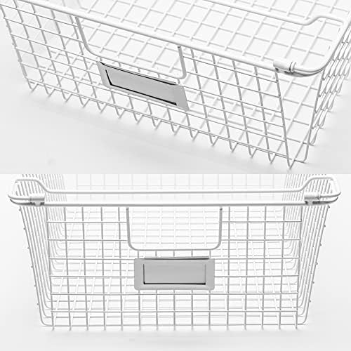 2 Pack Stackable Wire Storage Baskets With Handles,for Kitchen, Bathroom, Cabinets, Cupboards, Countertop - Freezer & Pantry Organizer Bins, for Snacks, Drinks, Potatoes, Onions, Meat XXL