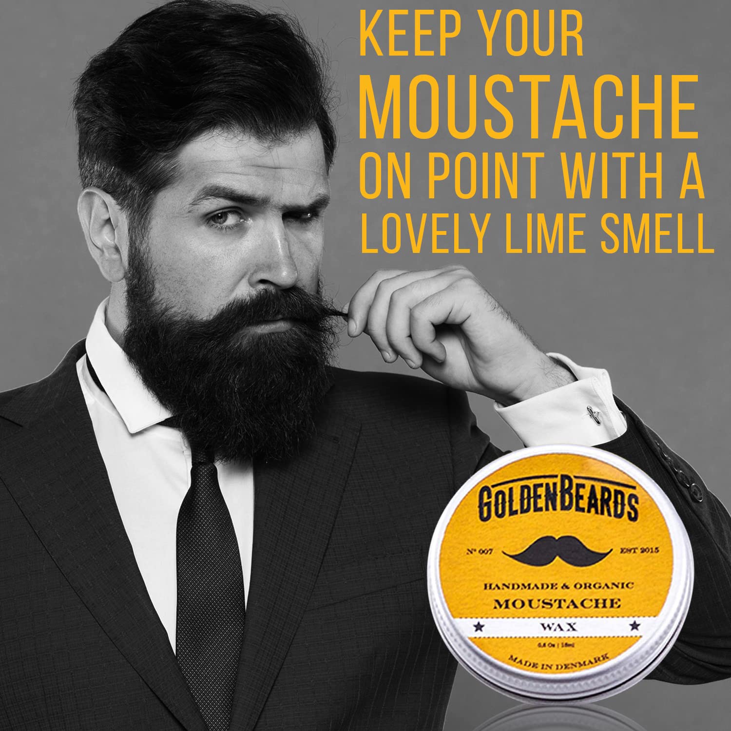 2 Mustache Wax Kit | Beard Wax for men strong hold | Moustache Wax for Men | Organic Mustache Care | Unscented Moustache Wax Neutral with Folding Comb - Set of Two 0,5 Oz Waxes |