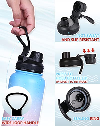 HAPHOM Insulated Water Bottle 37oz Sport Water Bottle 18/8 Stainless Steel BPA Free Sweat Proof and Hinge Lock Lid Anti-Rust Suitable for All People and Anywh