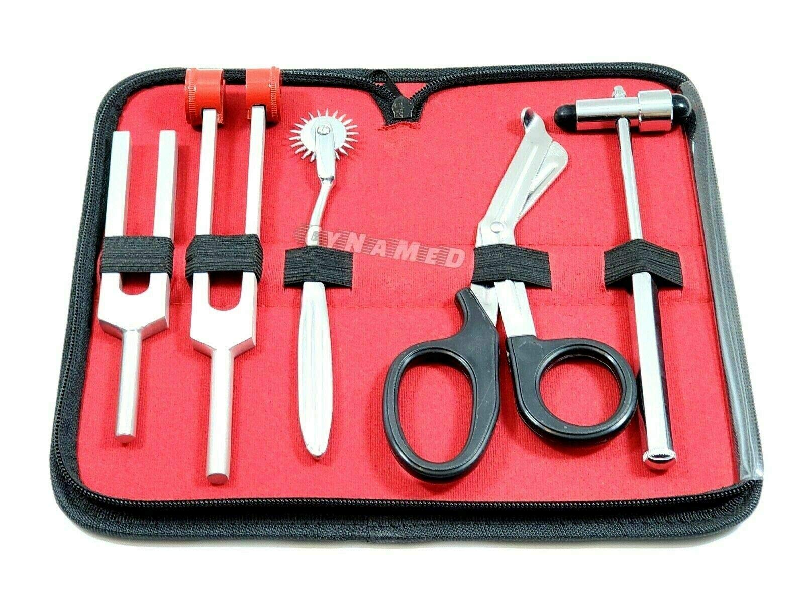 5 Piece Student Diagnostic Kit - Reflex Neurological Buck Hammer And Tuning Fork Set C 128 And C 512. Includes Wartenberg Pinwheel, Premium Steel Bandage Scissor 7.5β Black