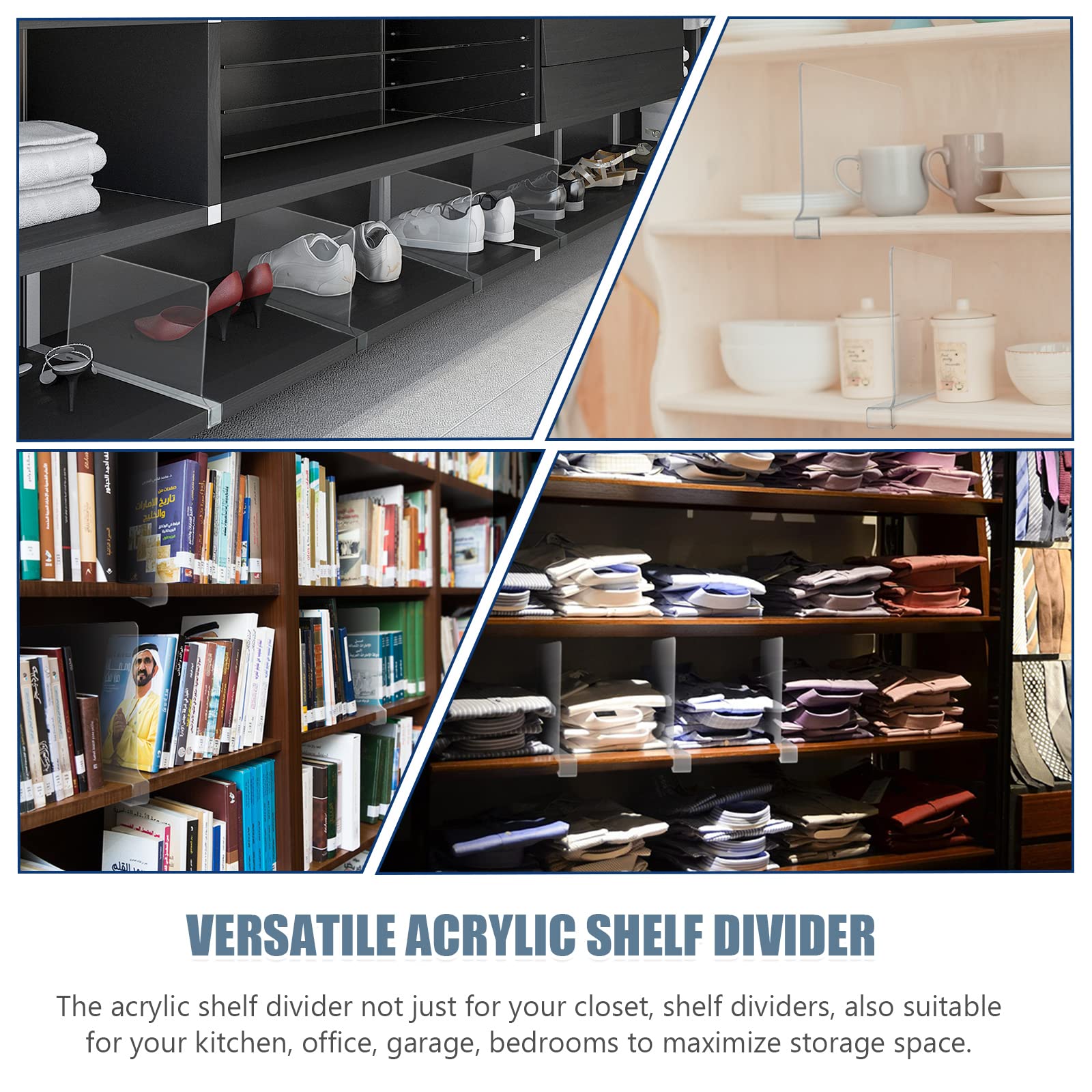 Clear Acrylic Shelf Dividers for Closet Organization Transparent Closet Shelf Divider Organizer Multi Functional Wood Closet Separator for Storage in Bedroom, Kitchen, Office (16 Pieces)