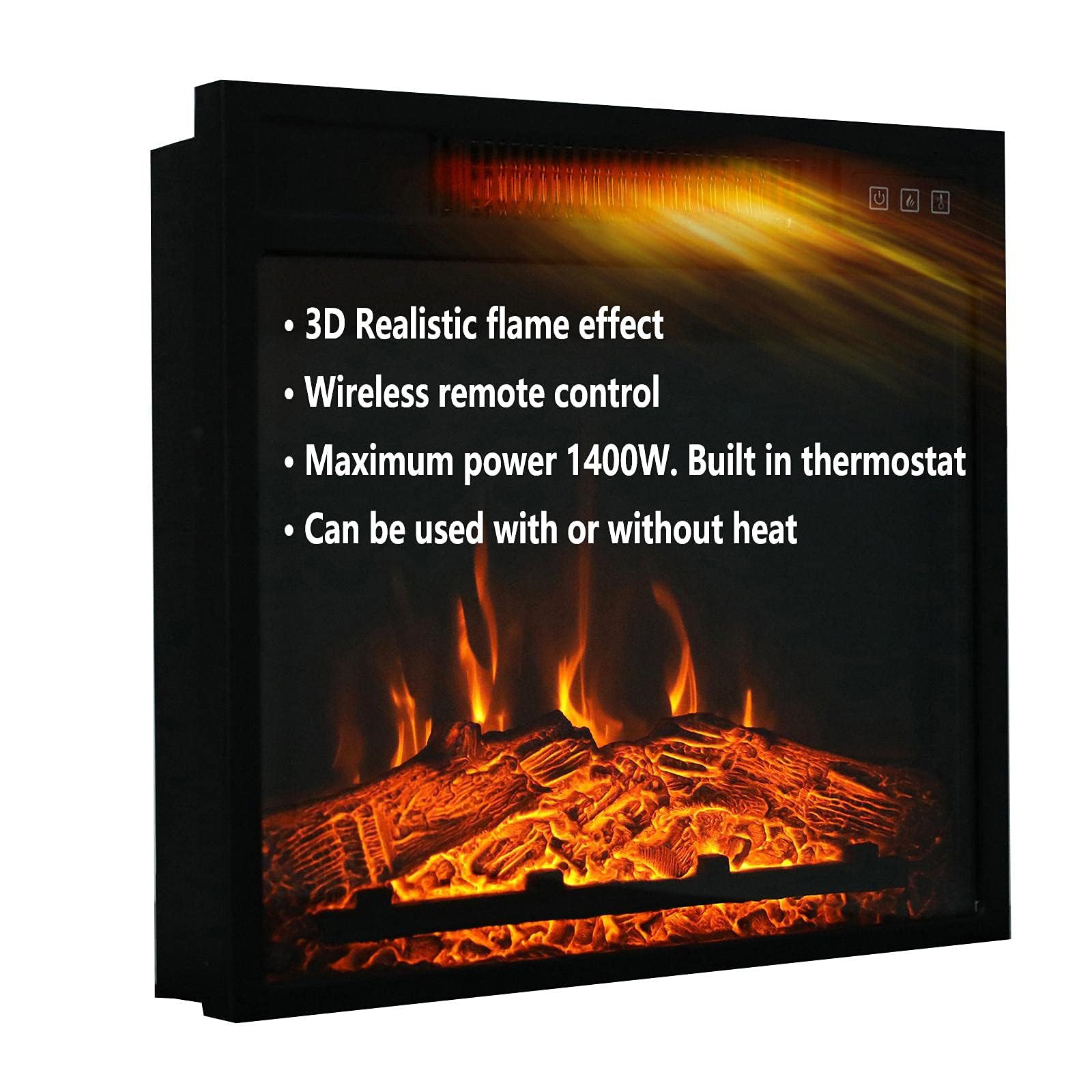 18" Electric Fireplace Insert, Recessed Fireplace Heater with Low Noise, Remote Control with Timer, Touch Screen, Adjustable Flame Brightness