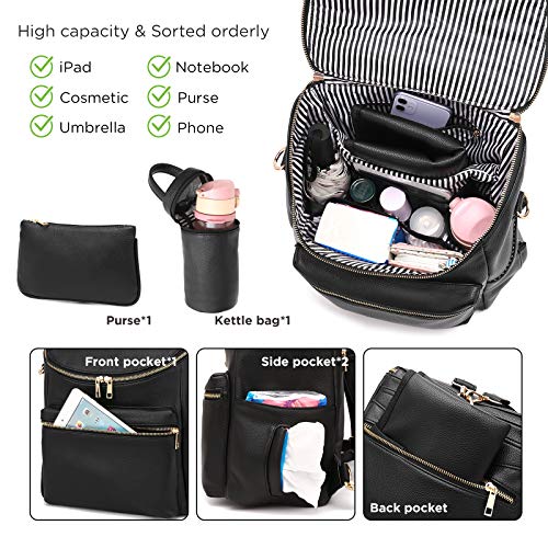I IHAYNER Diaper Bag Backpack Leather Backpack for Women Travel Backpack Baby Bag Large with Troller Straps Capacity for Wet Clothes, Breast Pump, Milk Bottle Brown
