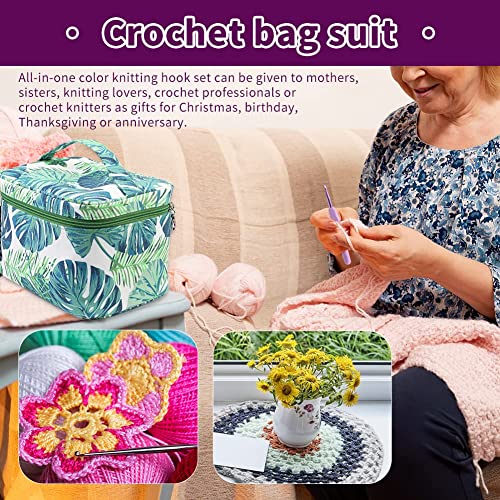 87 Pcs Crochet Kit for Beginners, Crochet Starter Kit, Crochet Needles Set with 12 Yarn Balls Plastic Sewing Needles Stitch Marker Storage Bag Knitting Accessories for Adults Kids Beginner Craft