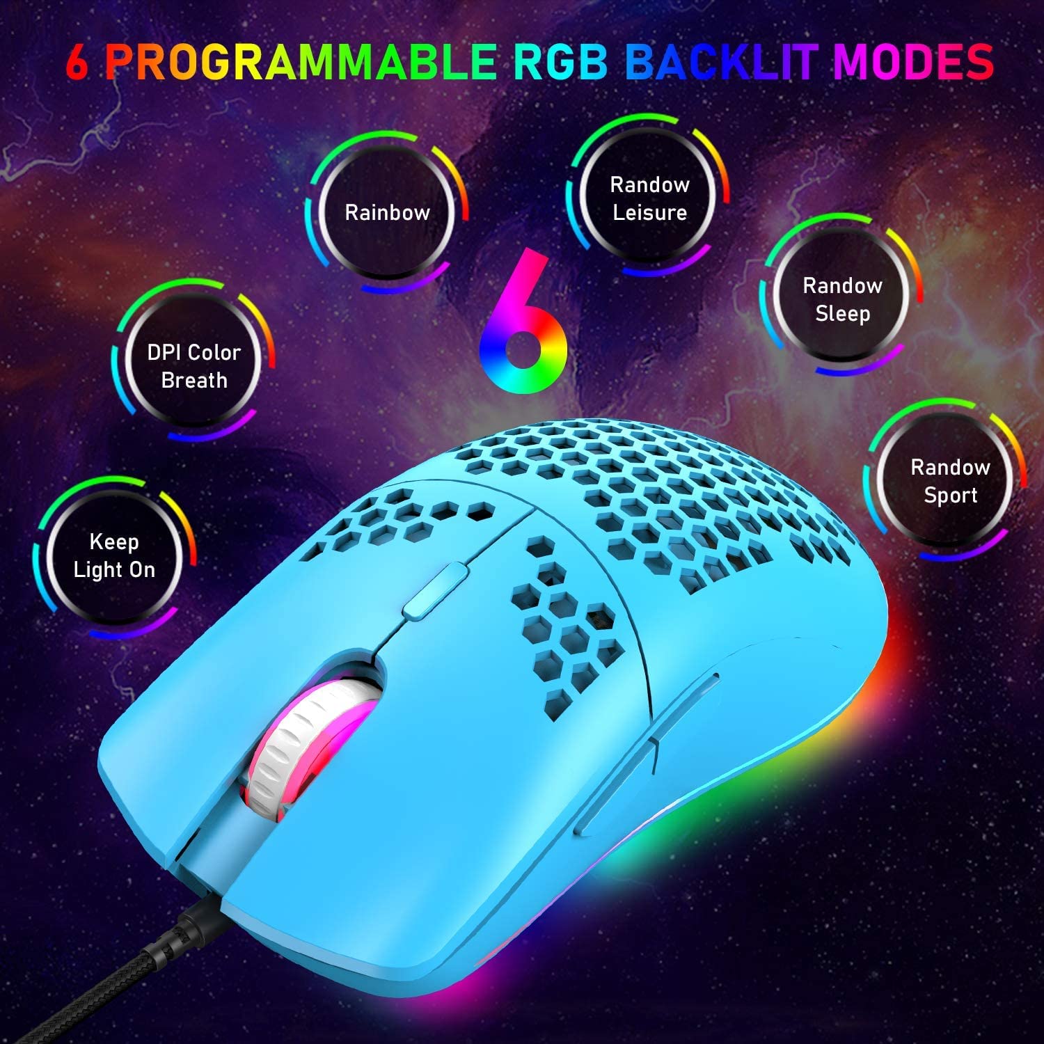 60 Percent Mechanical Gaming Keyboard Blue Switch Wired RGB 18 Backlit,Lightweight Gaming Mouse 6400 DPI,Mousepad,Wirst Rest,RGB Stand for Gamers,Typists-Blue