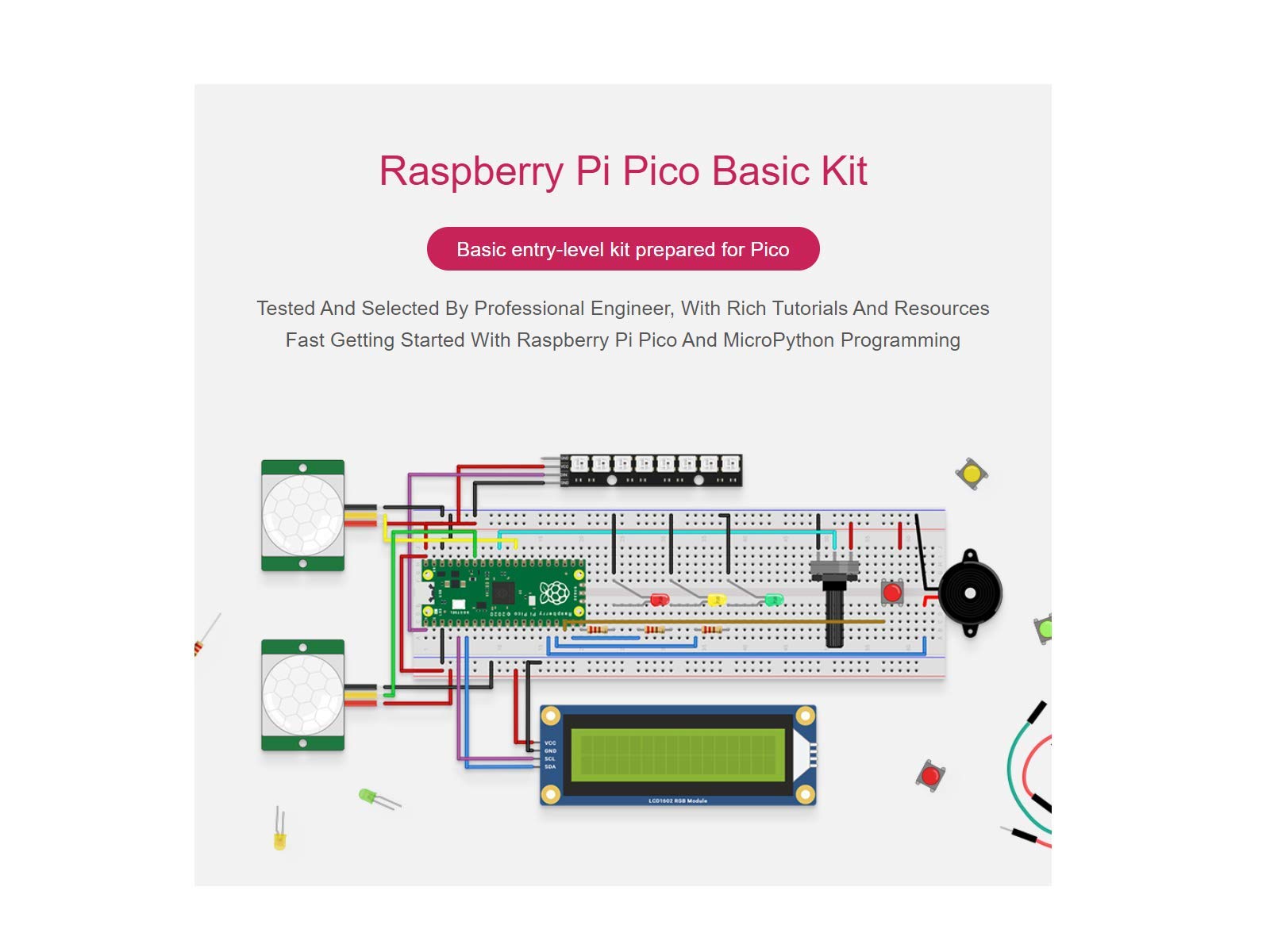 waveshare for Raspberry Pi Pico Basic Starter Kit with Rich Tutorials and Resources,Fast Getting Started with Raspberry Pi Pico and MicroPython Programming for Raspberry Pi Beginners