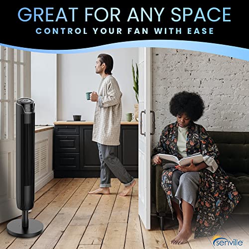 Senville SENTF-19JRA 42" Oscillating Tower Fan 3 Speed Remote Control Timer Adjustable Height Black