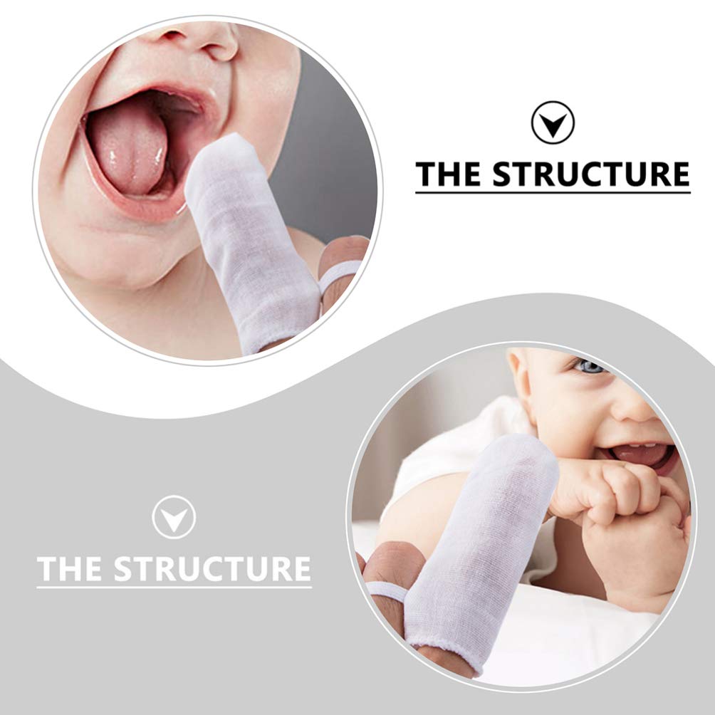 Healifty 18pcs Teeth Gauze Infant Finger Clean Oral Toothbrush Infant Mouth Cleaner Cotton Gauze Elastic Finger cot for 0-36 Months White
