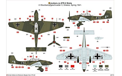 Airfix Junkers Ju87R-2/B-2 Stuka 1:48 WWII Military Aviation Plastic Model Kit A07115, Red