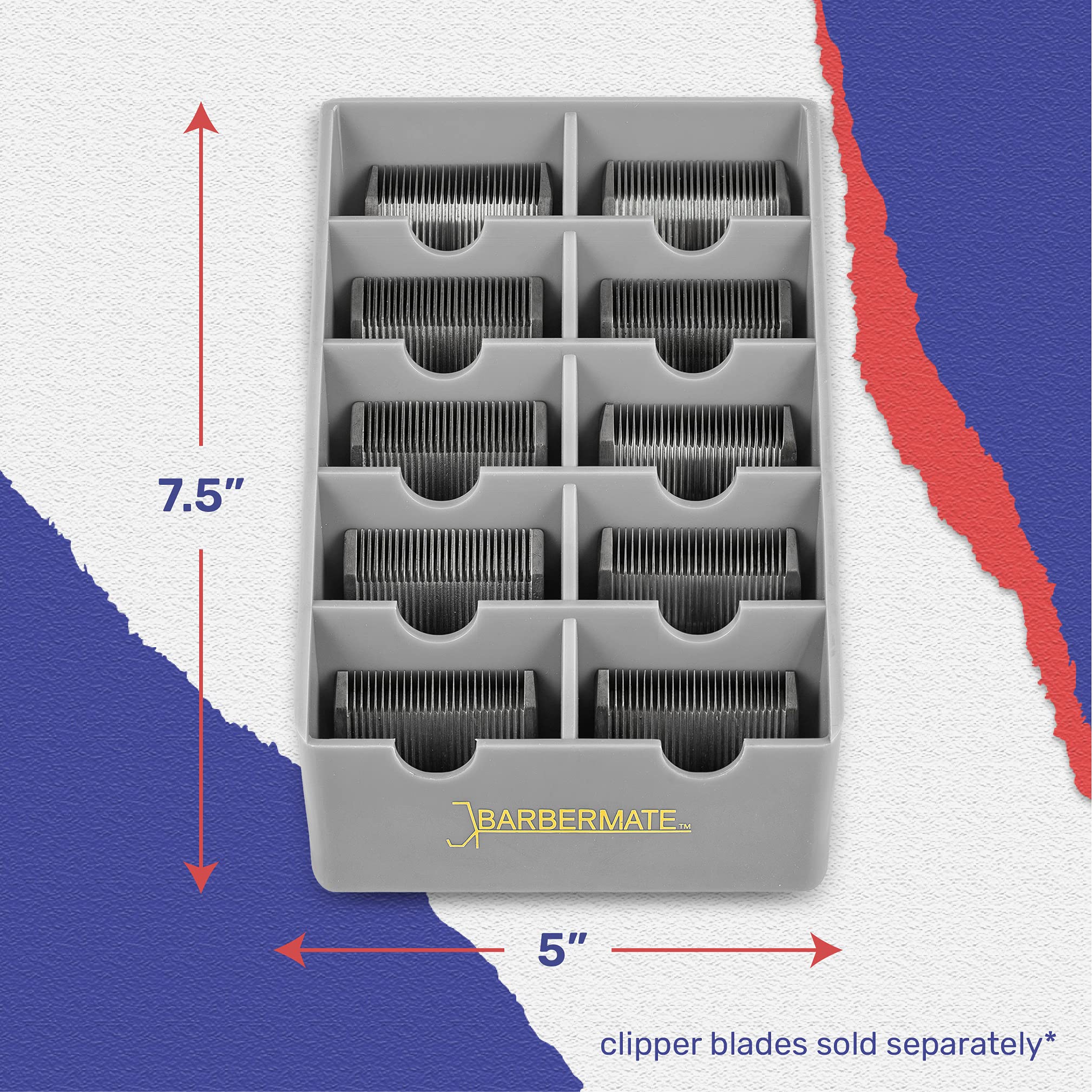 BarberMateĀ® Blade Rack Storage Tray - Holds 10 Clipper Blades (Gray)