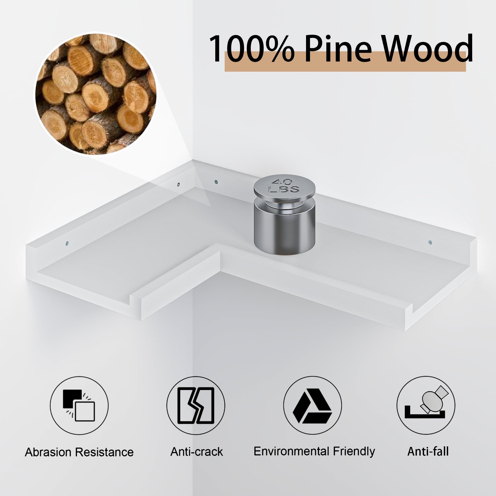 4 Tier Corner Wall Shelf, Floating Corner Shelves with Lip, White Modern Corner Shelves Wall Mounted, Solid Pine Wood Wall Shelf L shaped shelf for Living Room, Bedroom, Bathroom, Home Storage