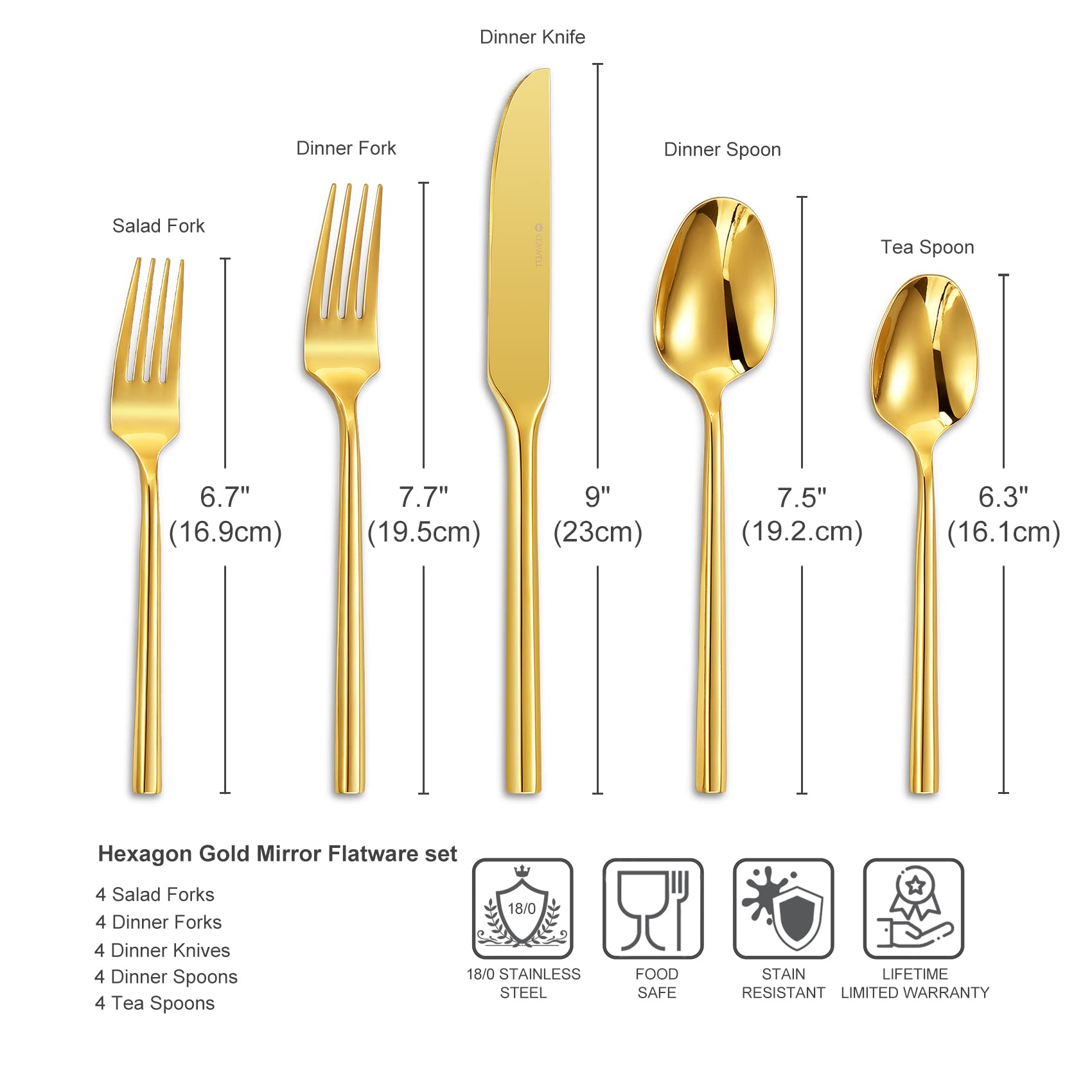 KEAWELL 20-Piece Flatware set (Mirror Silver)