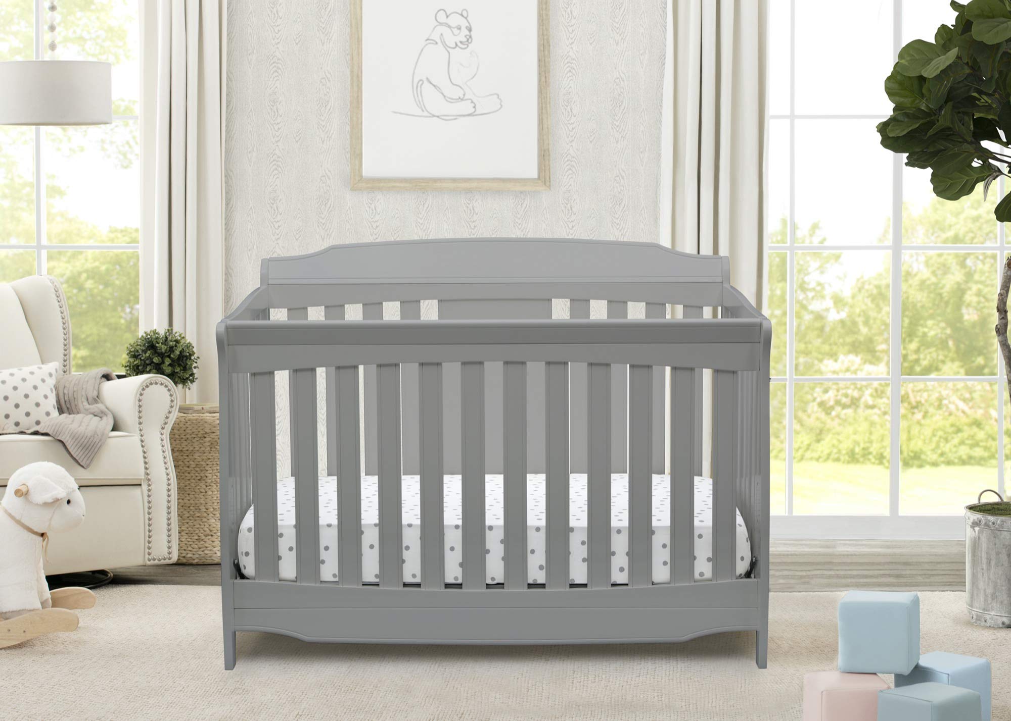 Delta Children Westminster 6-in-1 Convertible Baby Crib, Grey + Serta Perfect Slumber Dual Sided Recycled Fiber Core Crib and Toddler Mattress (Bundle)