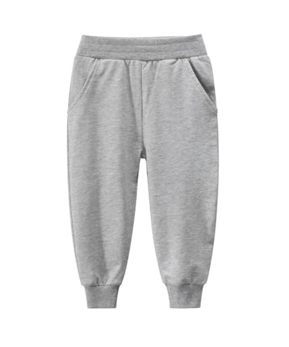 GFQLONG Toddler Baby Boys 2 Pack Cotton Active Jogger Pants,Kids Casual Athletic Sweatpants Solid Pocket Bottoms,Black+Grey 3-4T