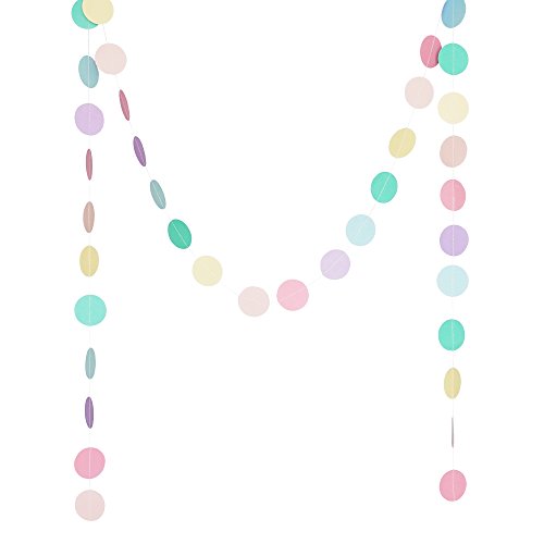 Circle Dots Paper Party Garland Streamer Backdrop (4-Pack, 10 Feet Per Garland, 40 Feet Total) - Unicorn Pastel