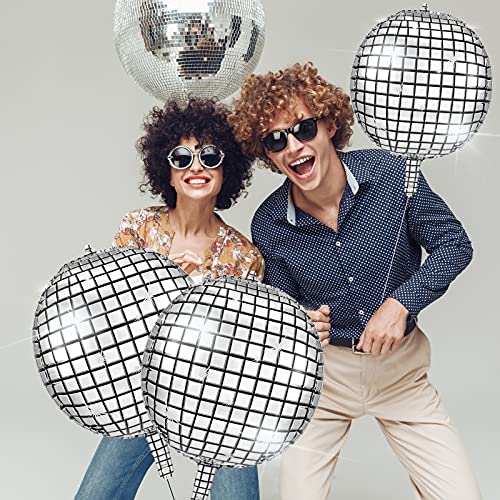 5 Pieces 22 Inches 4D Disco Ball Balloons Large Laser Foil Balloon Metallic Mirror Balloon for Disco Dance Party Birthday Party Wedding Ceremony (Basic Style)
