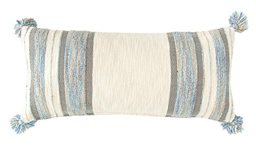 Creative Co-Op Blue, Grey & Cream Striped Cotton Blend Lumbar Tassels Pillows, 1 Count (Pack of 1)