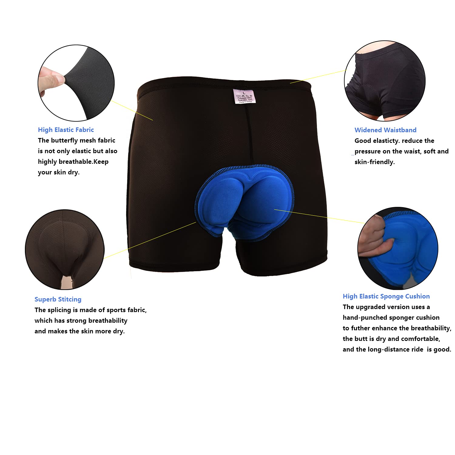 2 Sets Mens 3D Padded Bicycle Bike MTB Cycling Underwear Shorts(Black,2XL)
