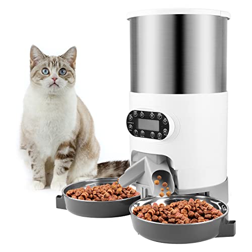 Automatic Cat Feeder, 4.5L Cat Food Dispenser, Timed Small Pet Feeder with 2-Way Splitter & 10s Voice Recorder, Auto Cat Feeder for Cat & Small Dog