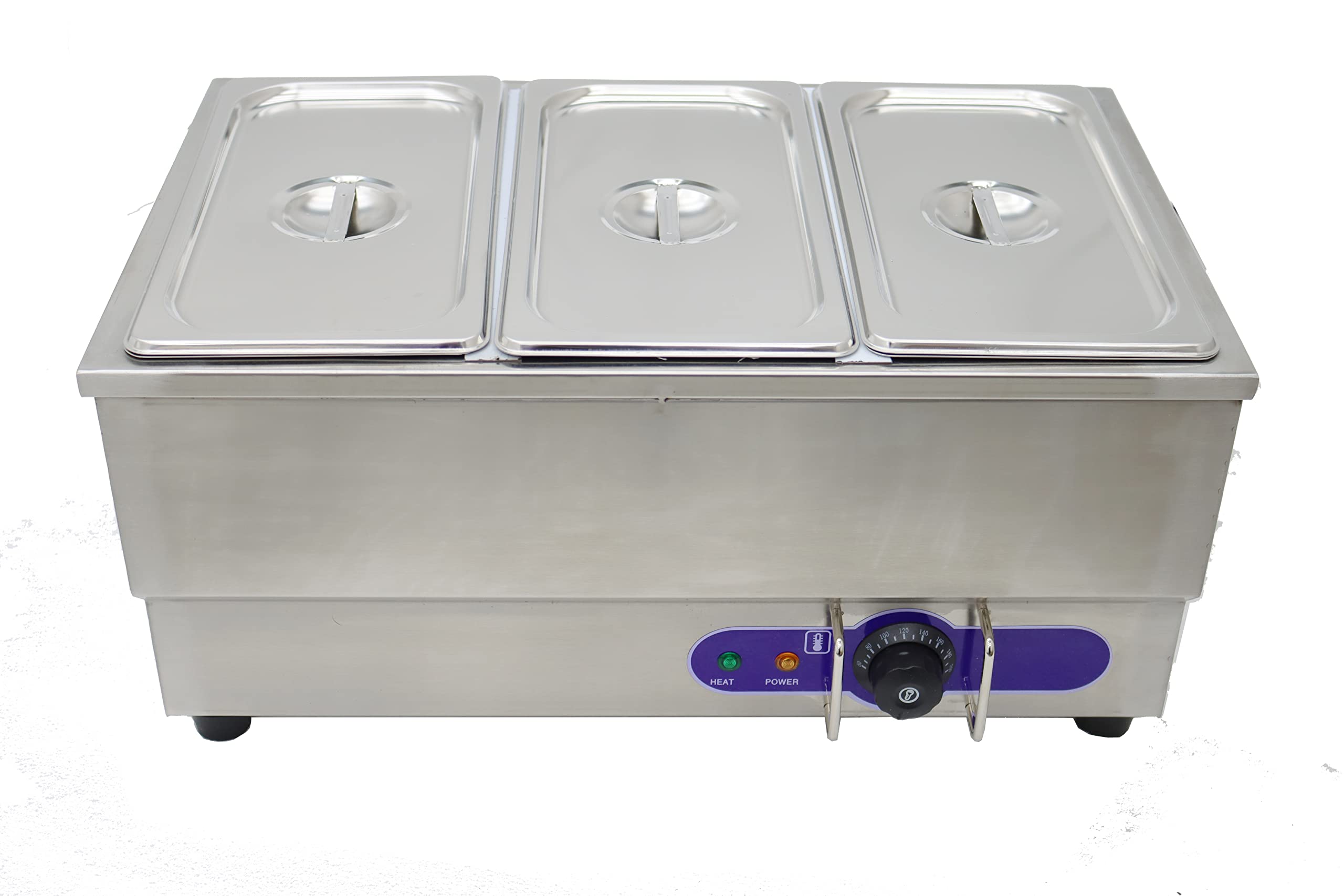 INTSUPERMAI Electric Commercial Food Soup Warmer Canteen Buffet Steam Heater Stainless Steel 110V 1500W 1/3GN x3 Pans 12x5.5x6inch Pan