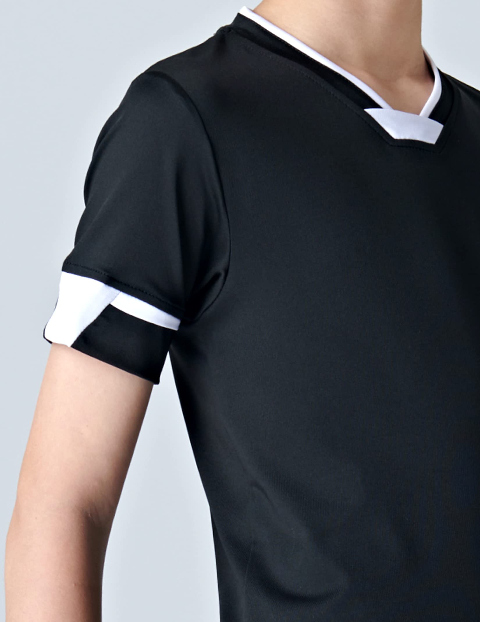2 Pack Youth Boys' Soccer Jerseys, Black White Training Shirts for Kids, Dry Fit Athletic Performance Short Sleeve Tees (Medium)