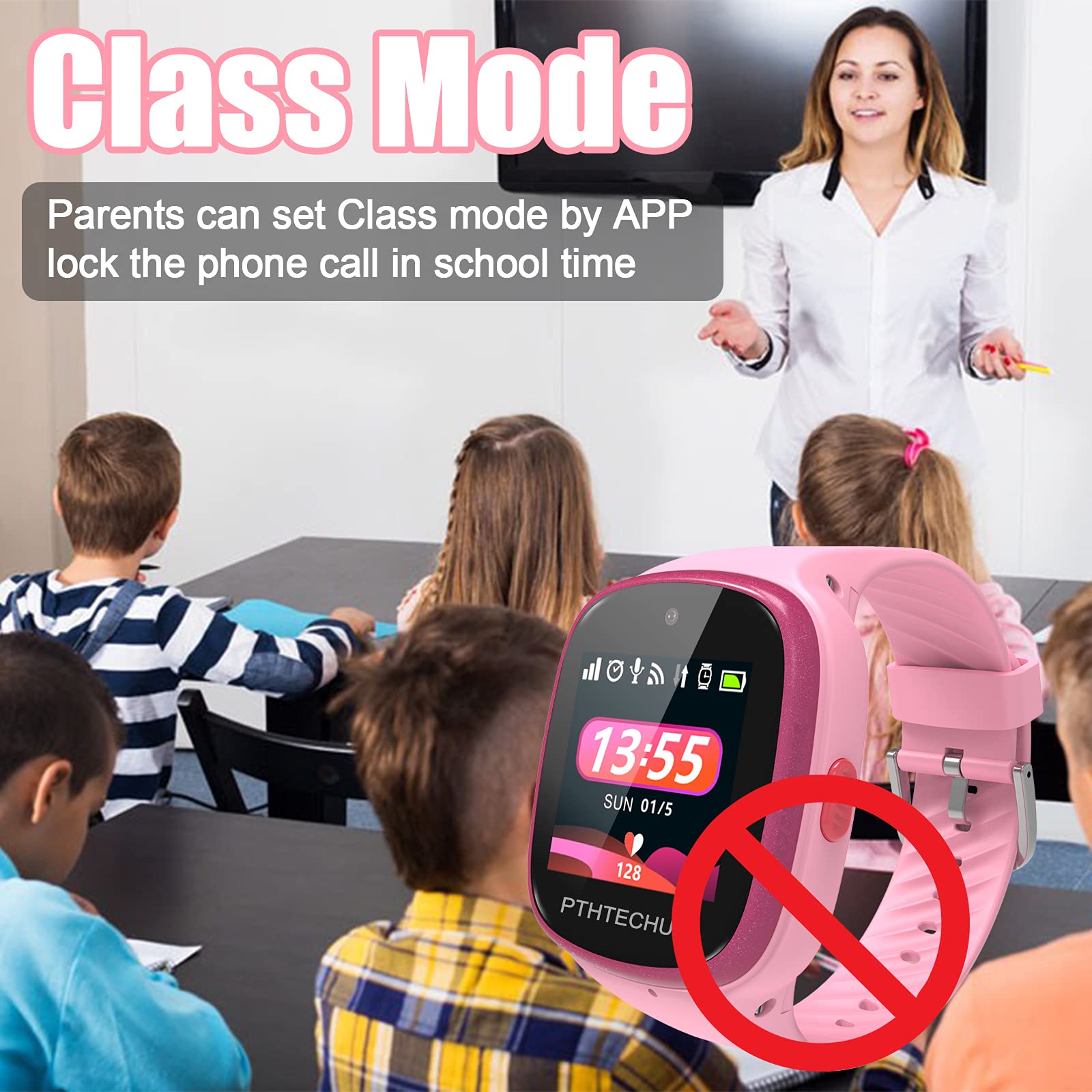 PTHTECHUS 4G Smartwatch Phone for Children - Kids Smart Watch with WiFi, Dail, Voice Messages & Video Calls, GPS Location, Students School Mode, SOS, Camera and Pedometer for Boys Girl Present
