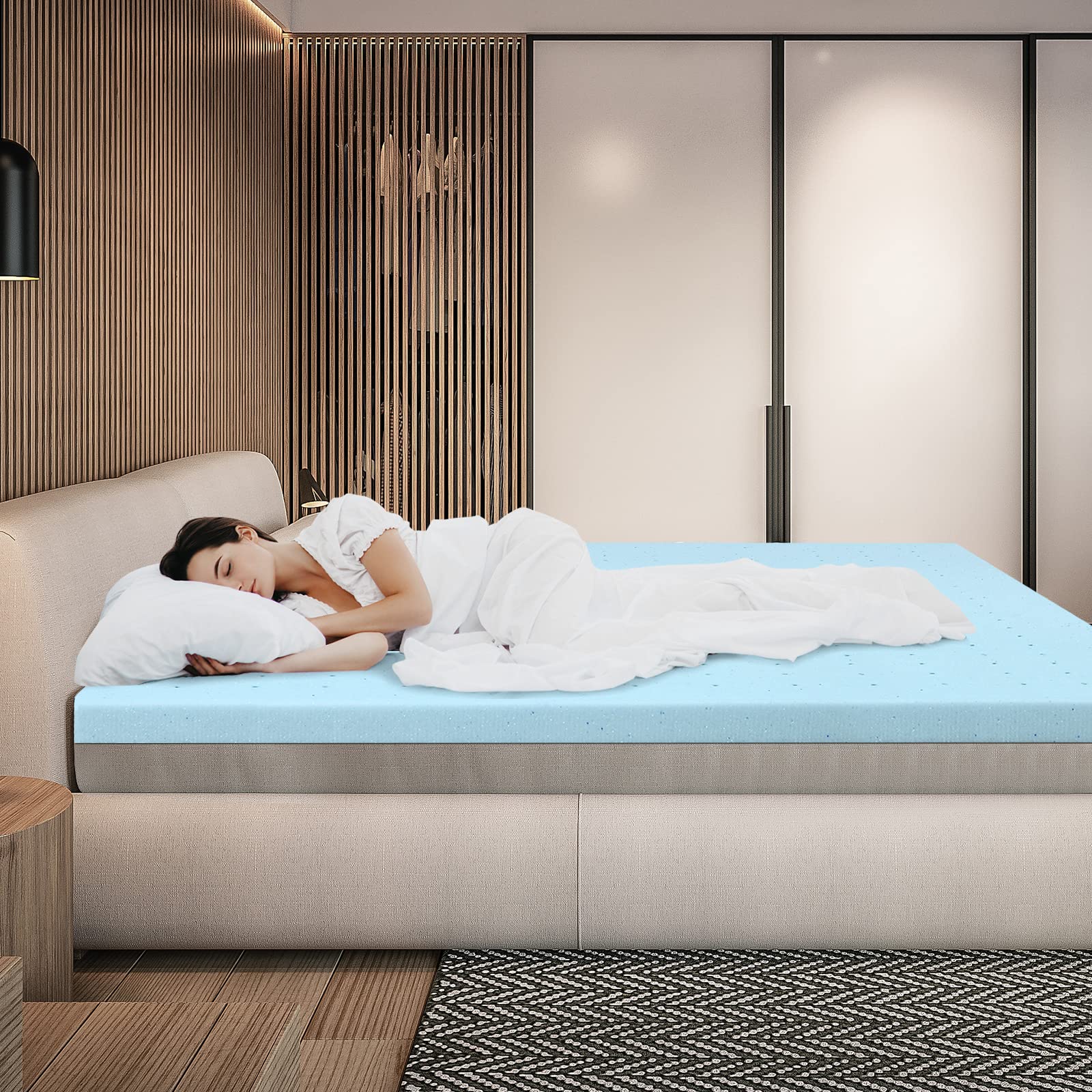 GOFLAME 4 Inch Memory Foam Mattress Topper King, Ventilated Gel-Infused Bed Mattress Topper, CertiPUR-US Certified, Comfort Body Support & Pressure Relieving
