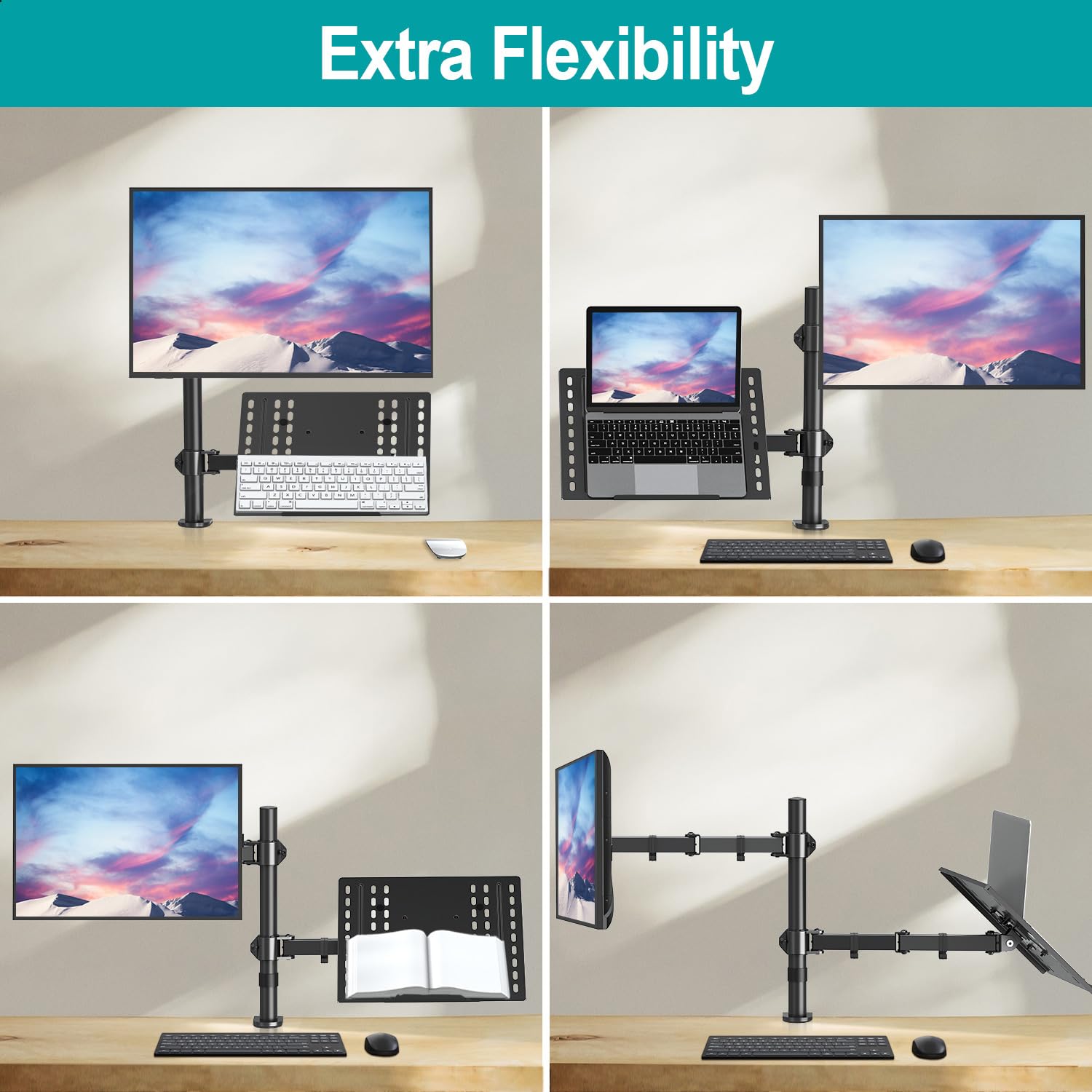 MOUNT PRO Laptop Desk Mount, Height Adjustable, Fits 13" to 32" Screens, with Clamp/Grommet Mounting Base, Holds Up to 17.6lbs