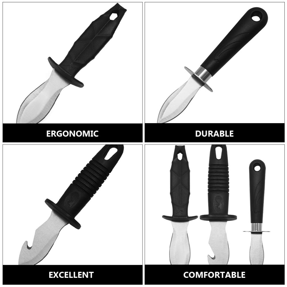 Hemoton 3 Pcs oyster Seafood Knives Clam Shucking Tools Oyster Shucker seafood shucking tool mussels oyster opening tool home tools household Stainless steel kitchen supplies