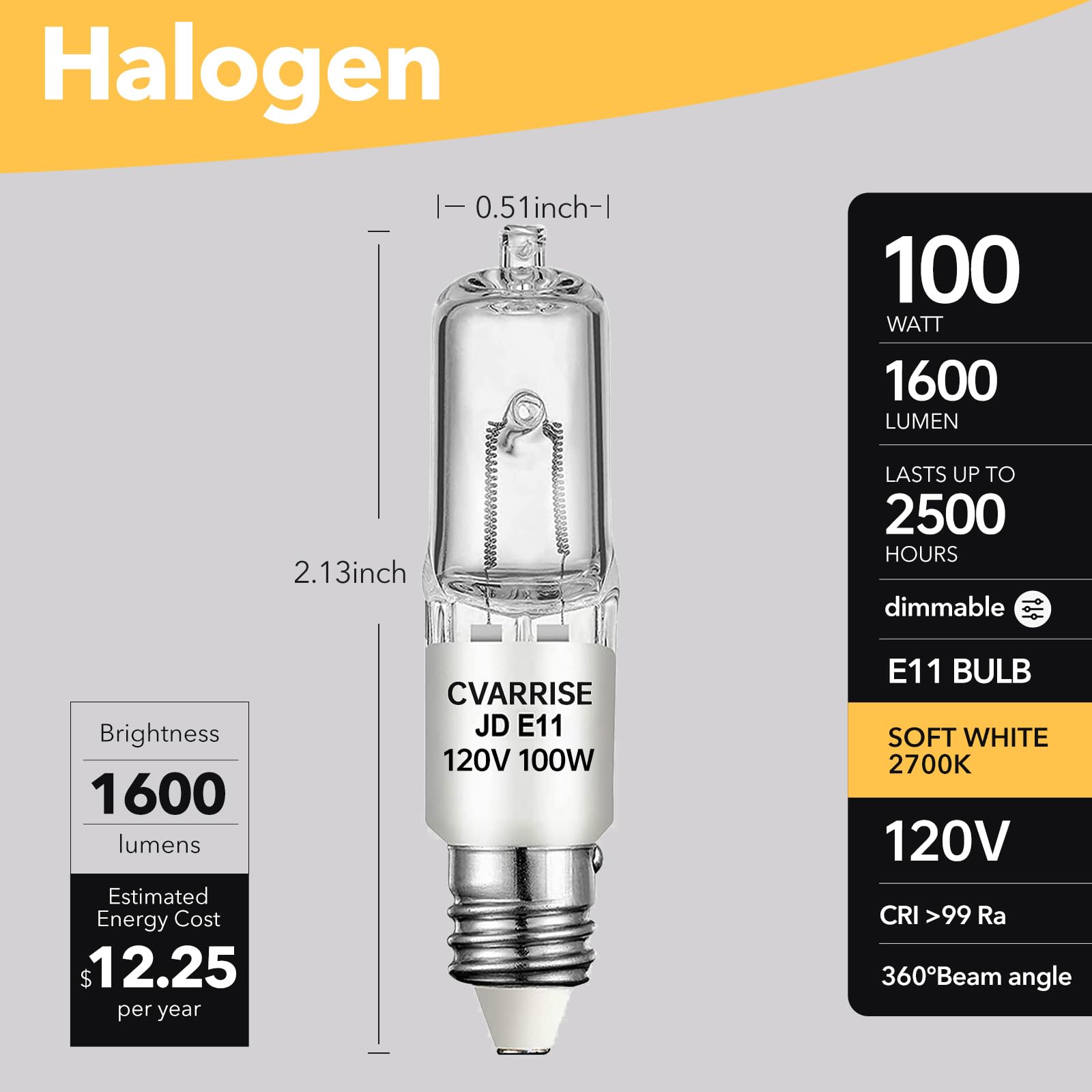 4-Pack JDE11 Bulb, 120V 100W Halogen Candelabra Bulbs, T4 Mini Base JD E11 Bulb, Dimmable 2700K Warm White, High Output, for Chandeliers, Ceiling Fans, Table Lamps, and More(Replacement E11 LED bulb)