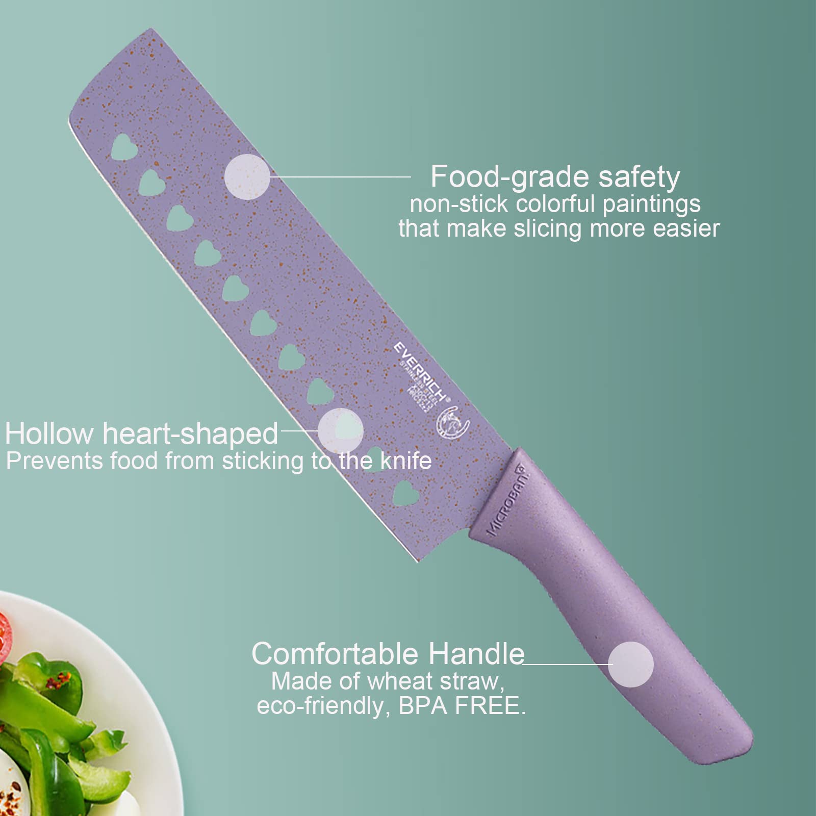Cloverpeia 8 PCS Knife Set, Professional Chef's Colorful Kitchen Knife Set, Newest Heart-shaped Hollow Non-Stick Multifunctional Knives Set