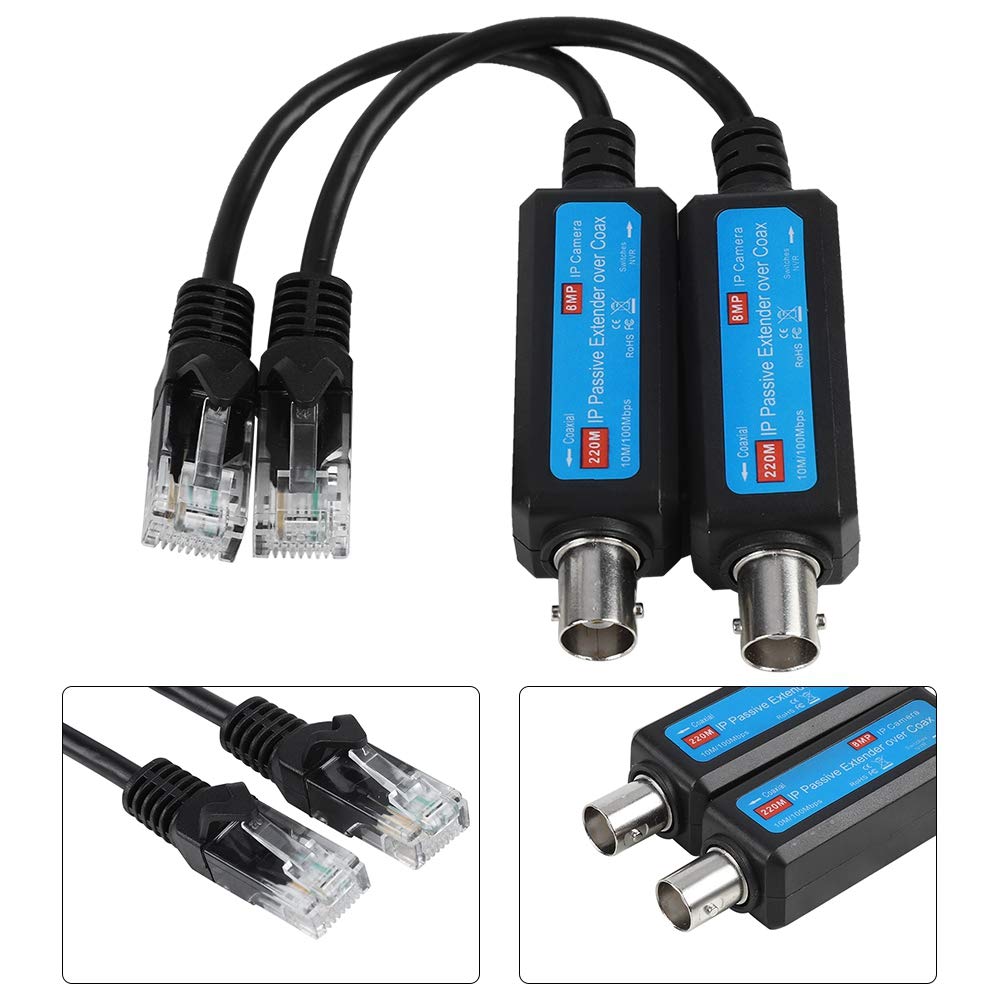 Demeras 1Pair 10/100Mbps 1CH IP Network Transmitter, Fast and Easy to Install Passive IP Network Coaxial Transmitter Receiver Extender for IP NVR Camera
